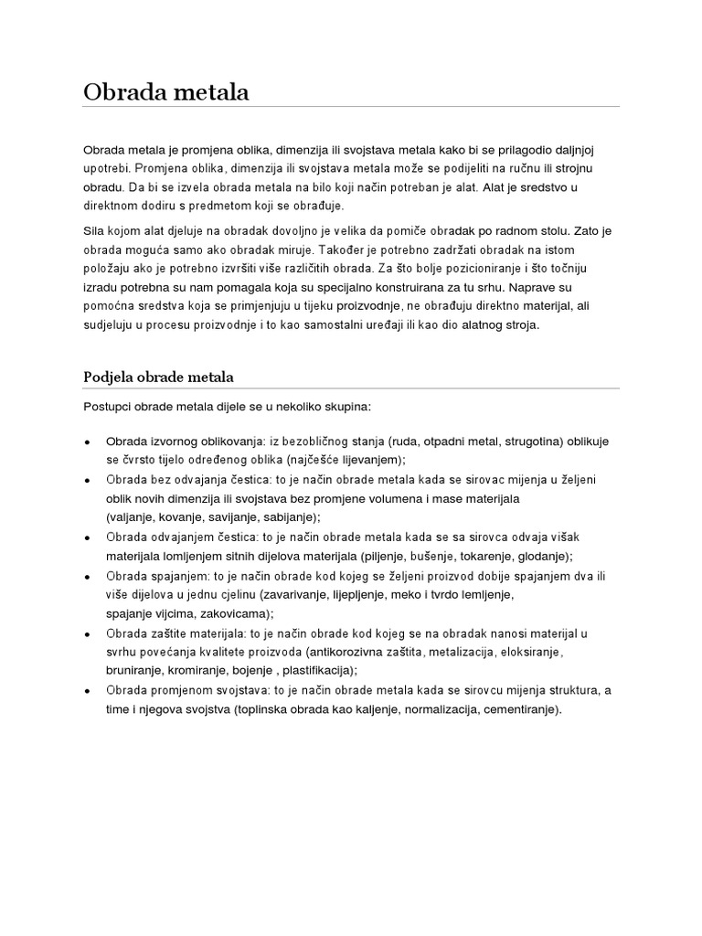 Obrada Metala (Skripta) | PDF