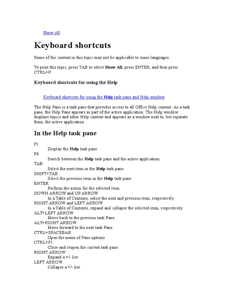 Keyboard Shortcuts | Download Free PDF | Menu (Computing) | Window (Computing)