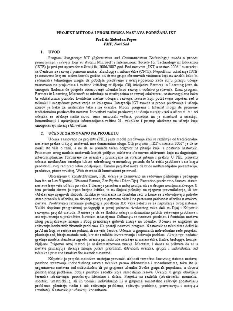 Projekt Metoda I Problemska Nastava Podržana Ikt | PDF
