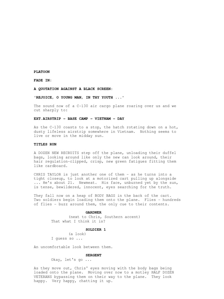 Platoon Movie Script Written By Oliver Stone Nature 