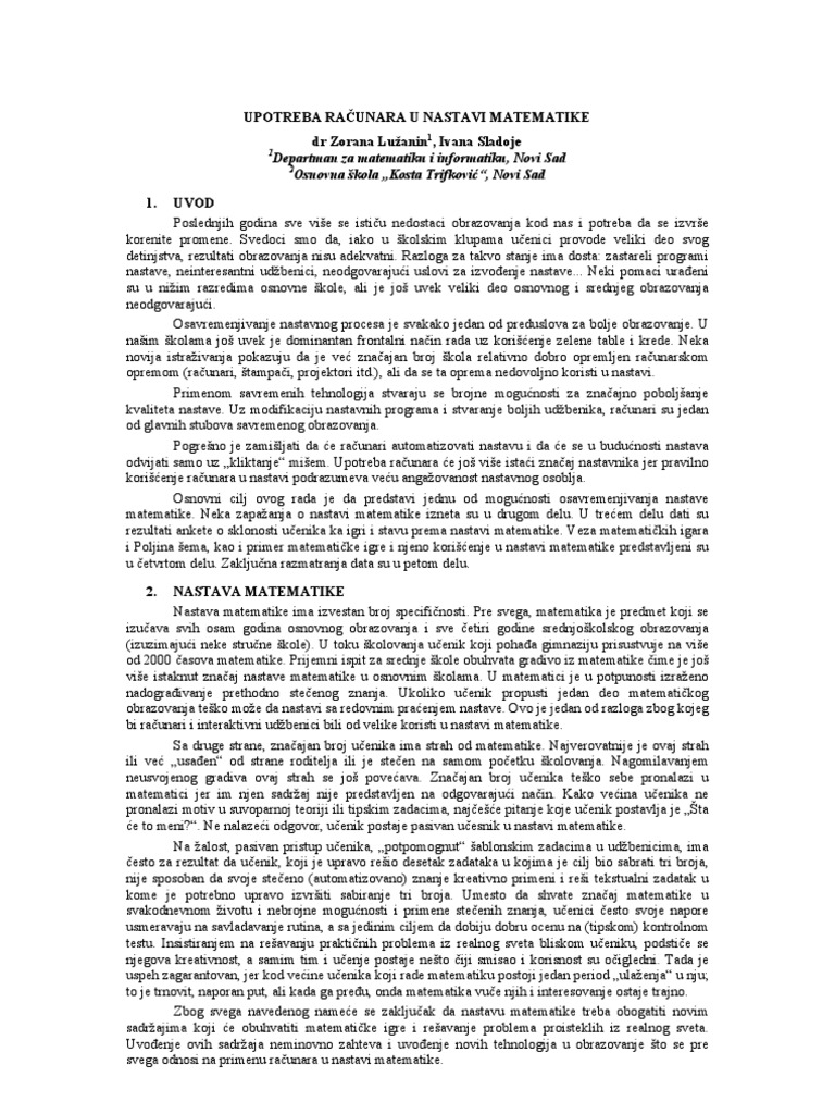 Upotreba Racunara U Nastavi Matematike | PDF