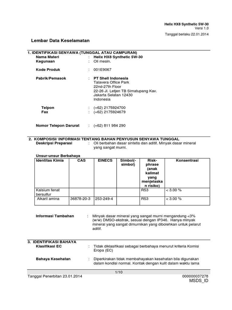 Msds Shell Indonesia | PDF