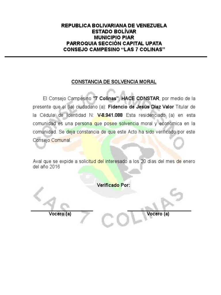 Solvencia Moral 7 Colina | PDF