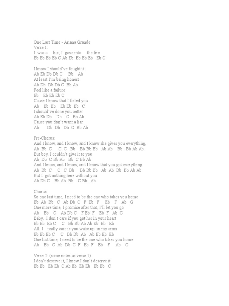 One Last Time | PDF | Song Structure | Songs