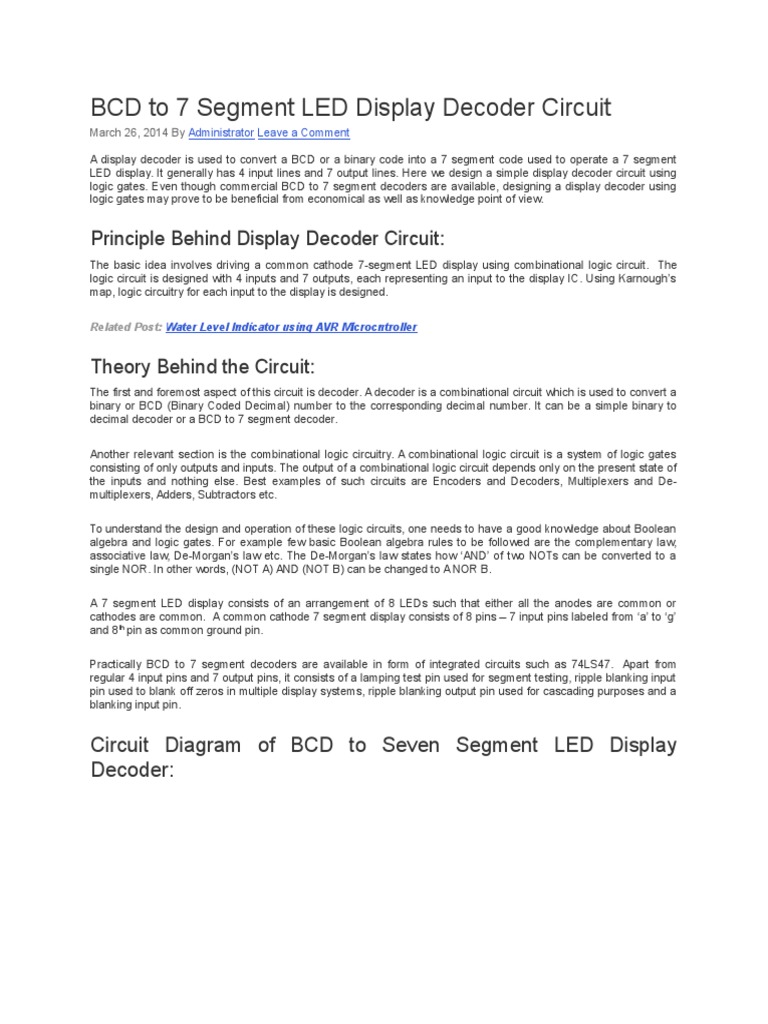 BCD To 7 Segment LED Display Decoder Circuit | PDF | Logic Gate ...
