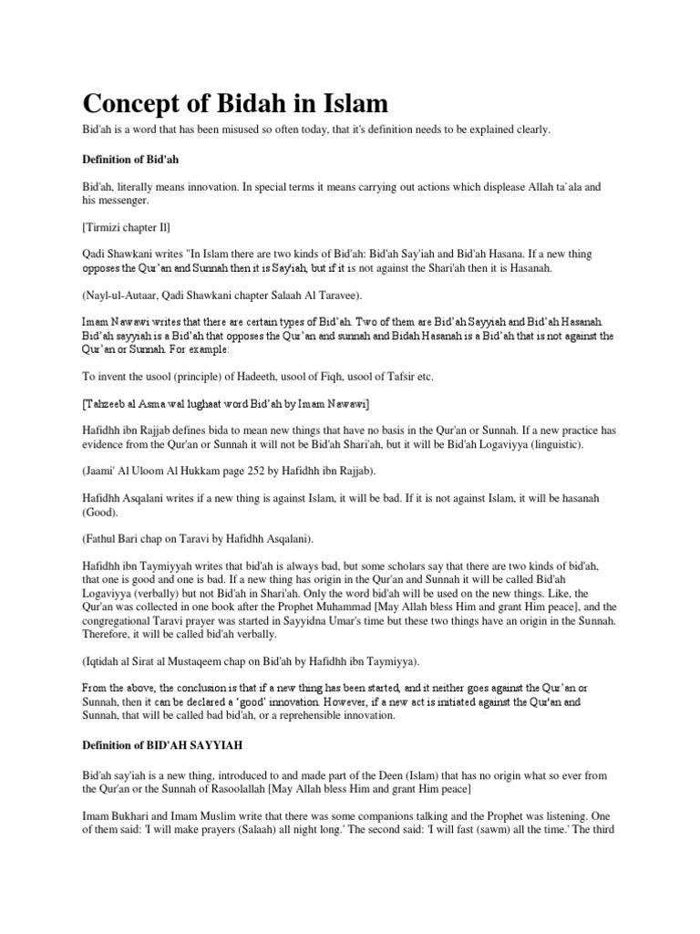 Concept of Bidah in Islam | Islamic Theology | Sharia
