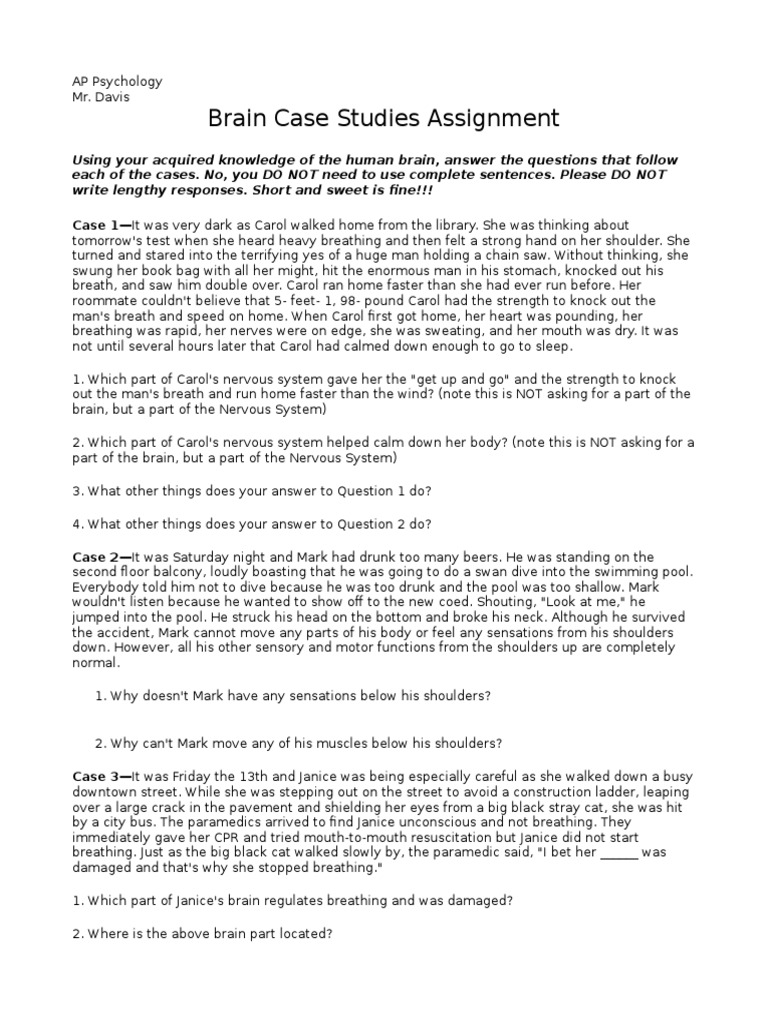 Brain Case Studies Assignment | PDF | Stroke | Brain