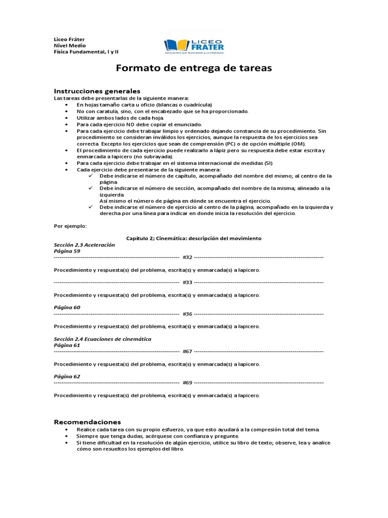 Formato de Entrega de Tareas | PDF | Métodos y materiales de enseñanza