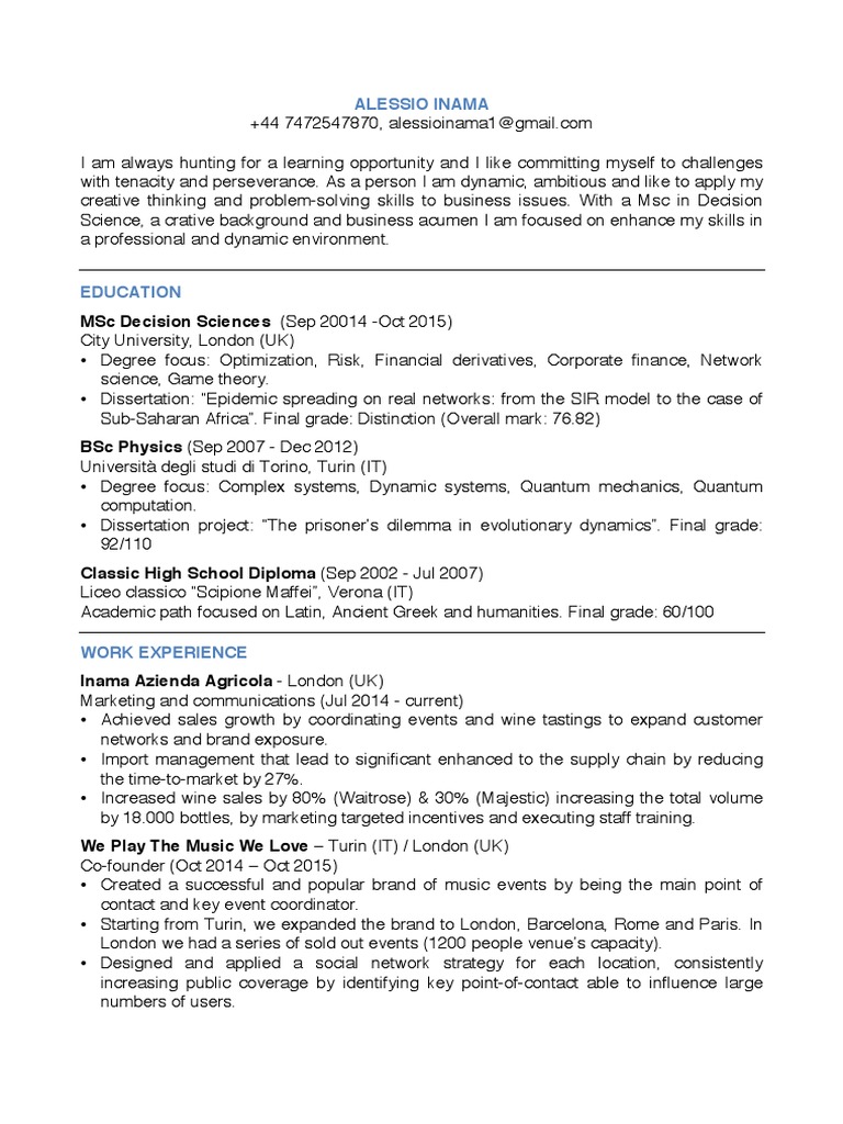 CV Alessio Inama | PDF | Cognitive Science | Cognition