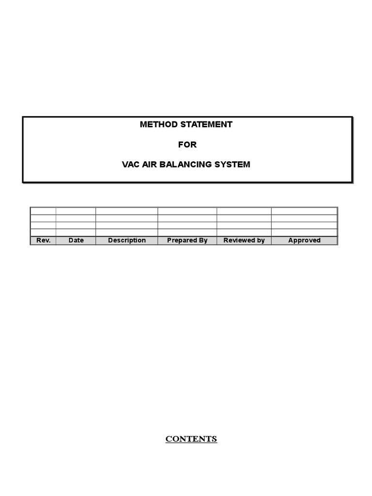 Method Statement For Vac Air Balancing System Rev Date Description