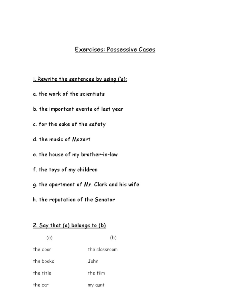 Possessive Case Exercises | PDF
