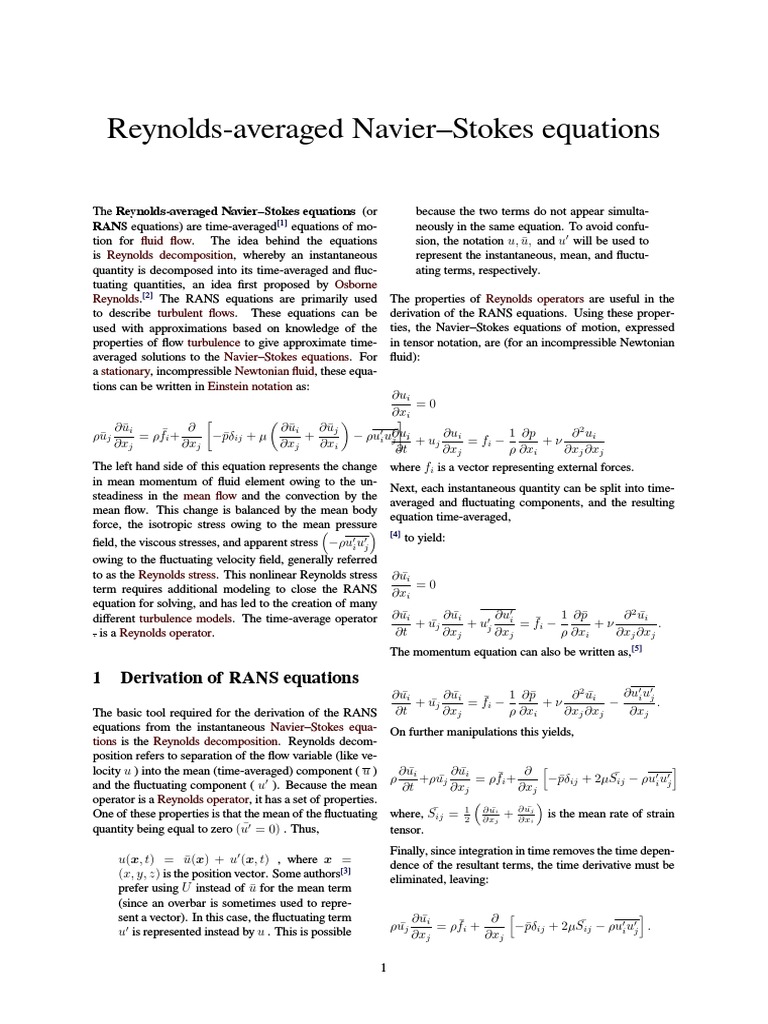 Reynolds-Averaged Navier–Stokes Equations | Fluid Dynamics ...