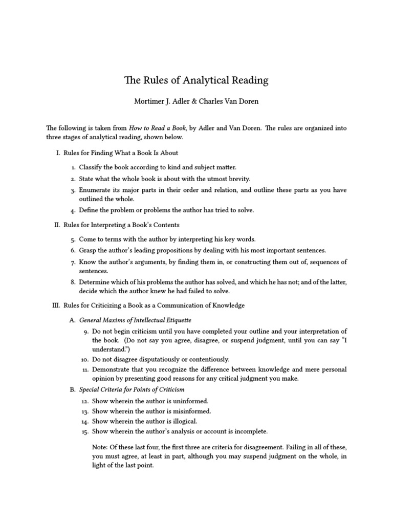 The Rules of Analytical Reading | PDF