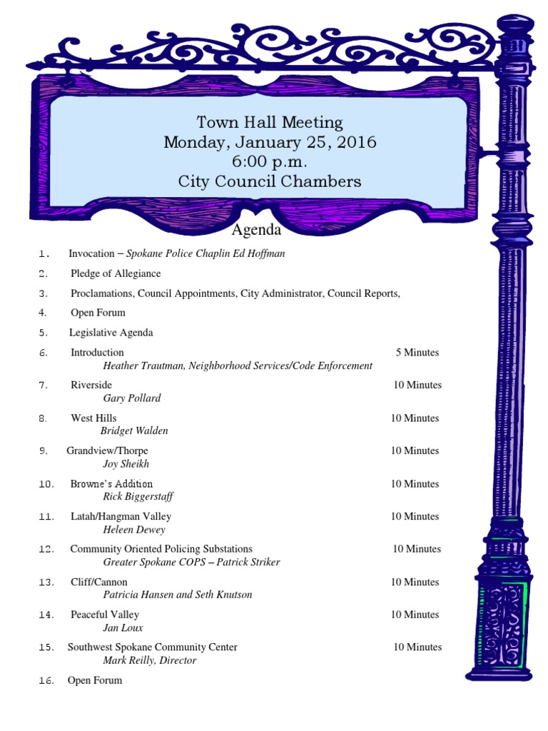 Town Hall Agenda 1-25-16 | PDF