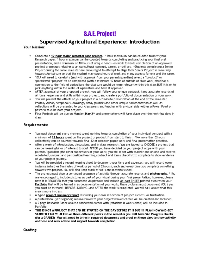 Supervised Agricultural Experience Guide | PDF | Gardens | Horticulture