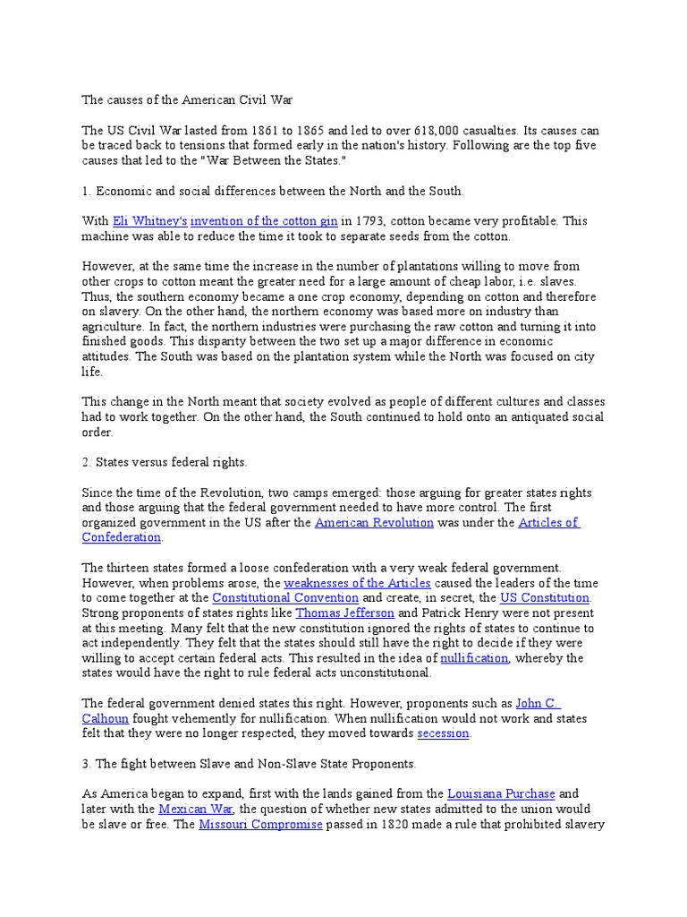 The Causes of The American Civil War | PDF | Abolitionism In The United ...