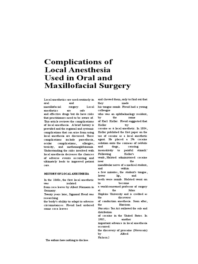 Complications of Local Anesthesia | PDF | Anesthesia | Health Sciences