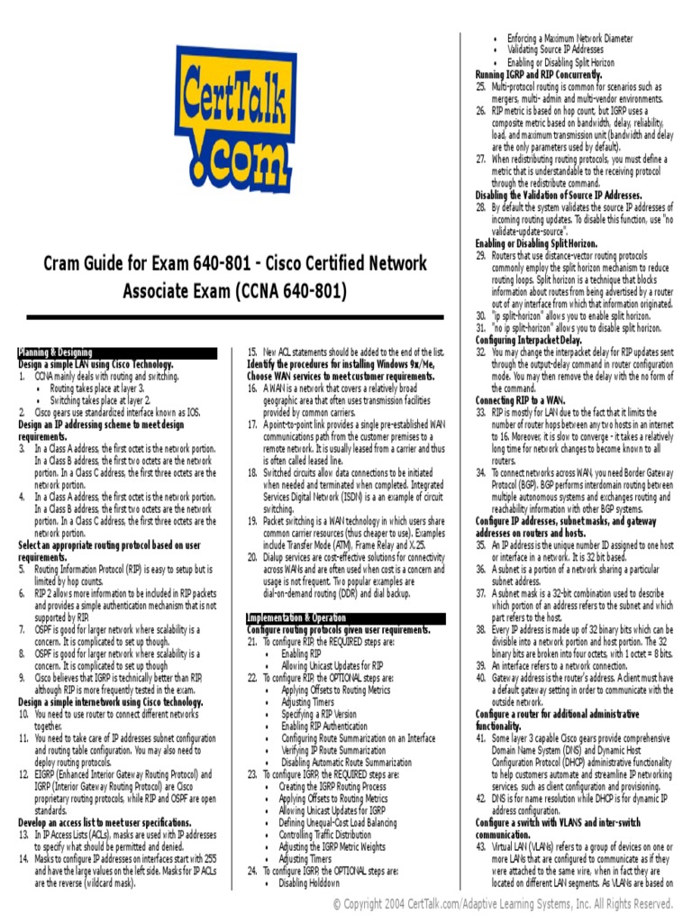 CCNA Cram Sheet | PDF