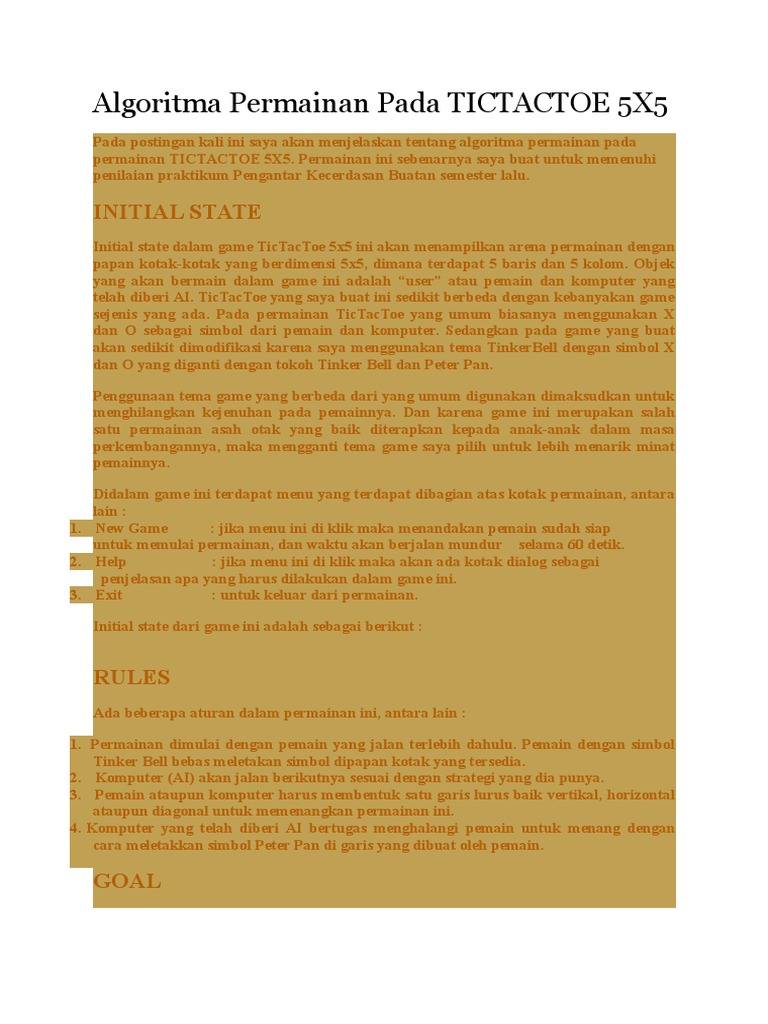 Algoritma Permainan Pada TICTACTOE 5X5 | PDF | Game & Aktivitas
