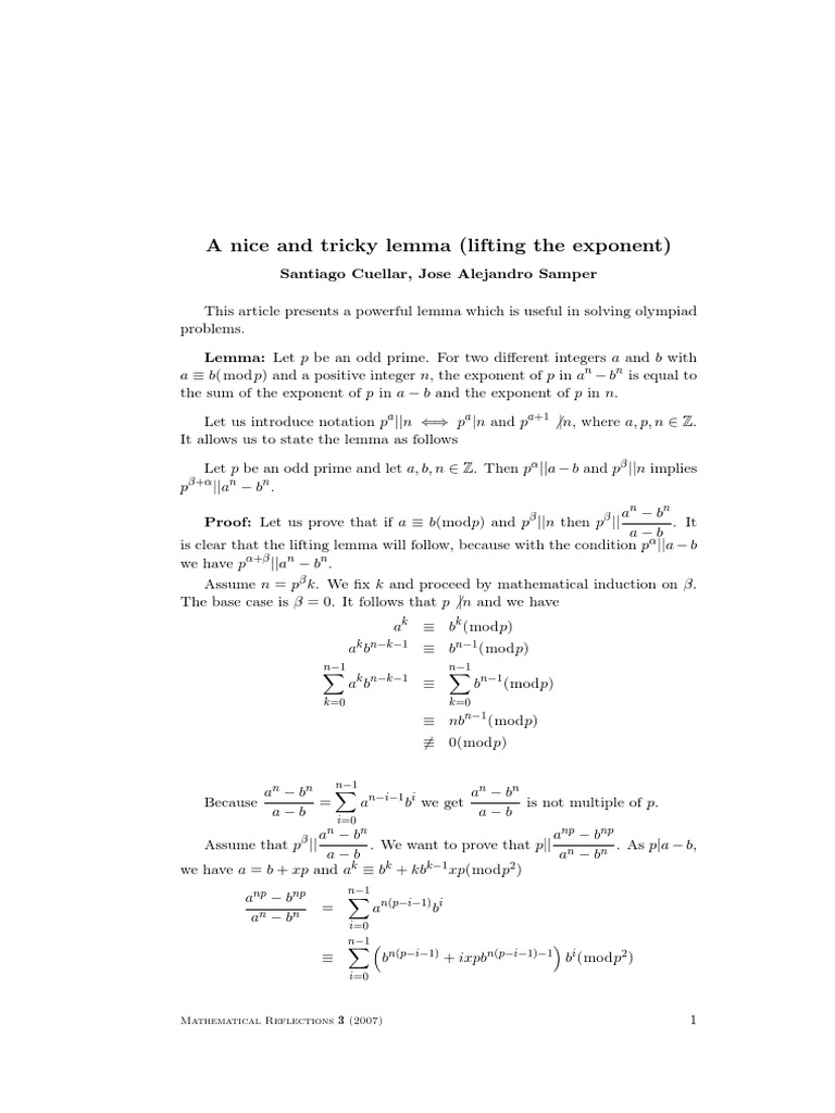 Lifting The Exponent | PDF | Prime Number | Mathematical Objects