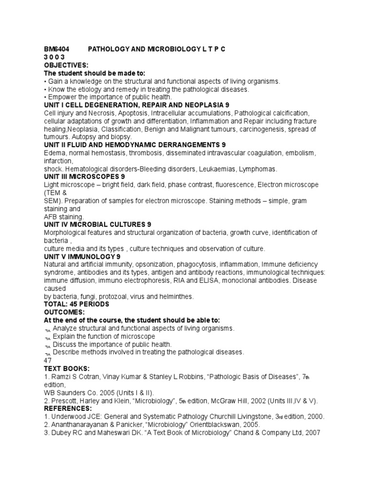 Pathology and Microbiology Course Overview | PDF | Science & Mathematics