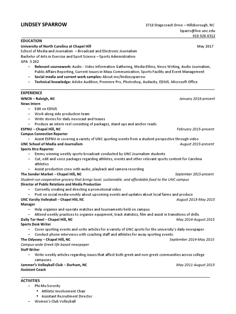 Resume 1-20-16 | PDF | University Of North Carolina At Chapel Hill ...
