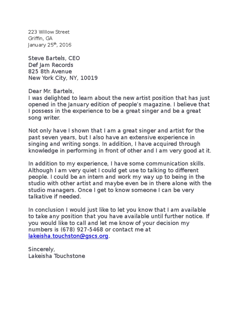 Cover Letter | PDF | Language Arts & Discipline