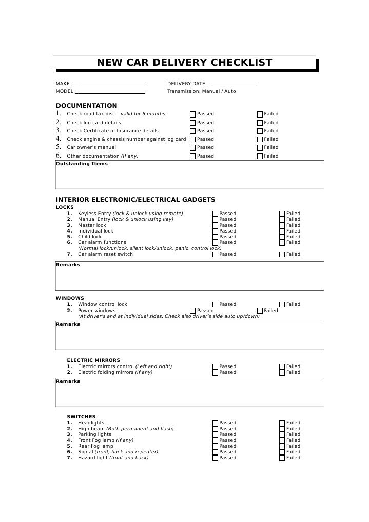 New Car Delivery Checklist: Documentation | PDF | Lock (Security Device ...
