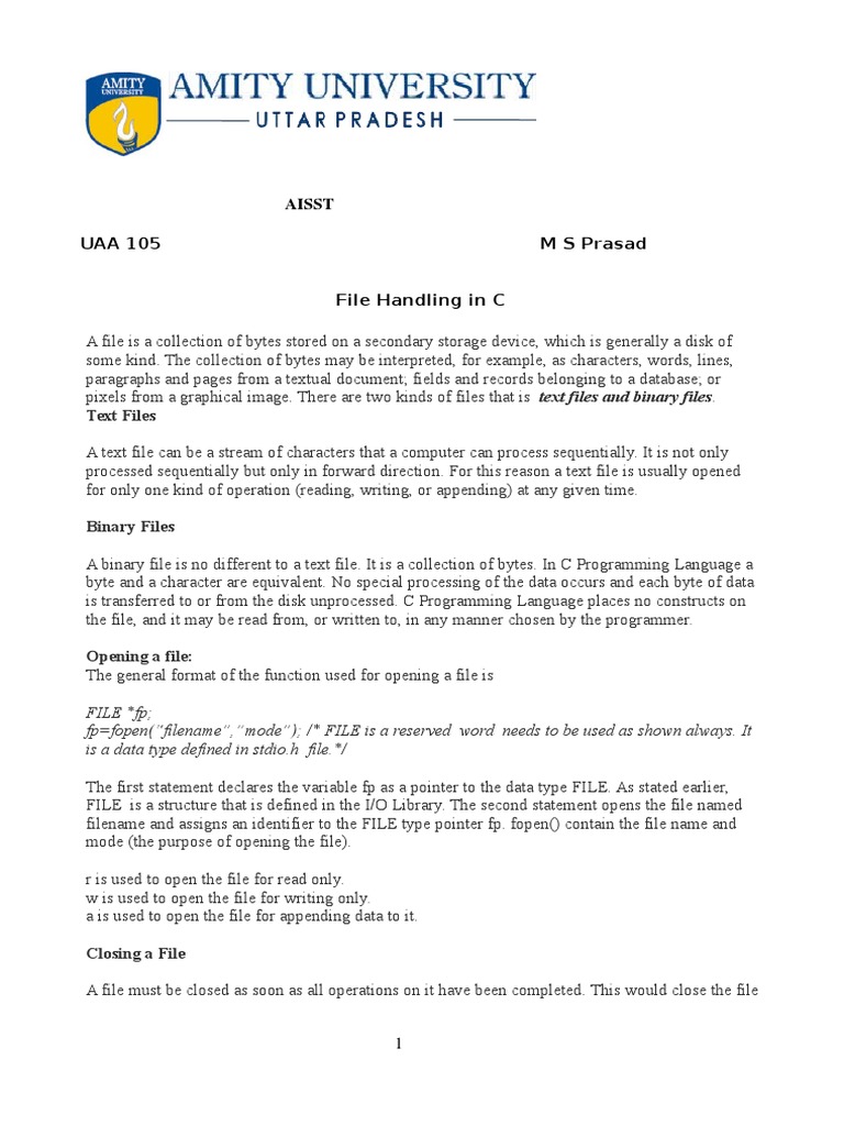 UAA 105 M S Prasad: Aisst | PDF | Pointer (Computer Programming ...