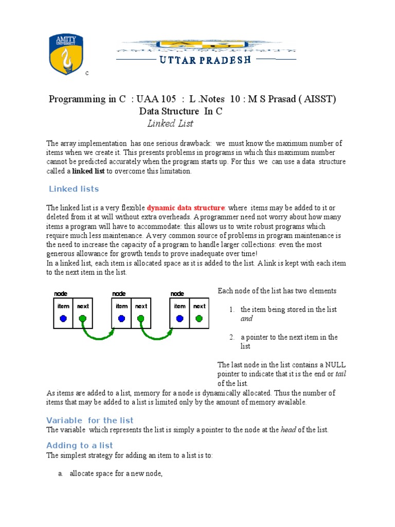 Programming in C: UAA 105: L .Notes 10: M S Prasad (AISST) | PDF ...