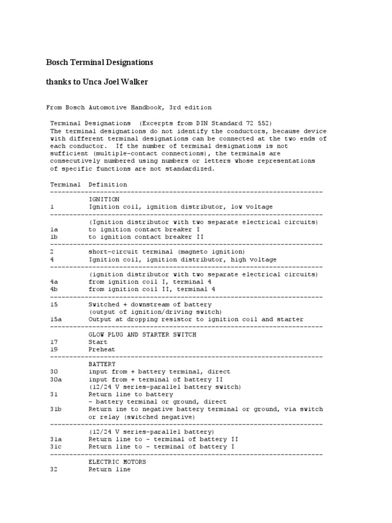 Bosch Terminal Designations Overview | PDF | Ignition System | Relay