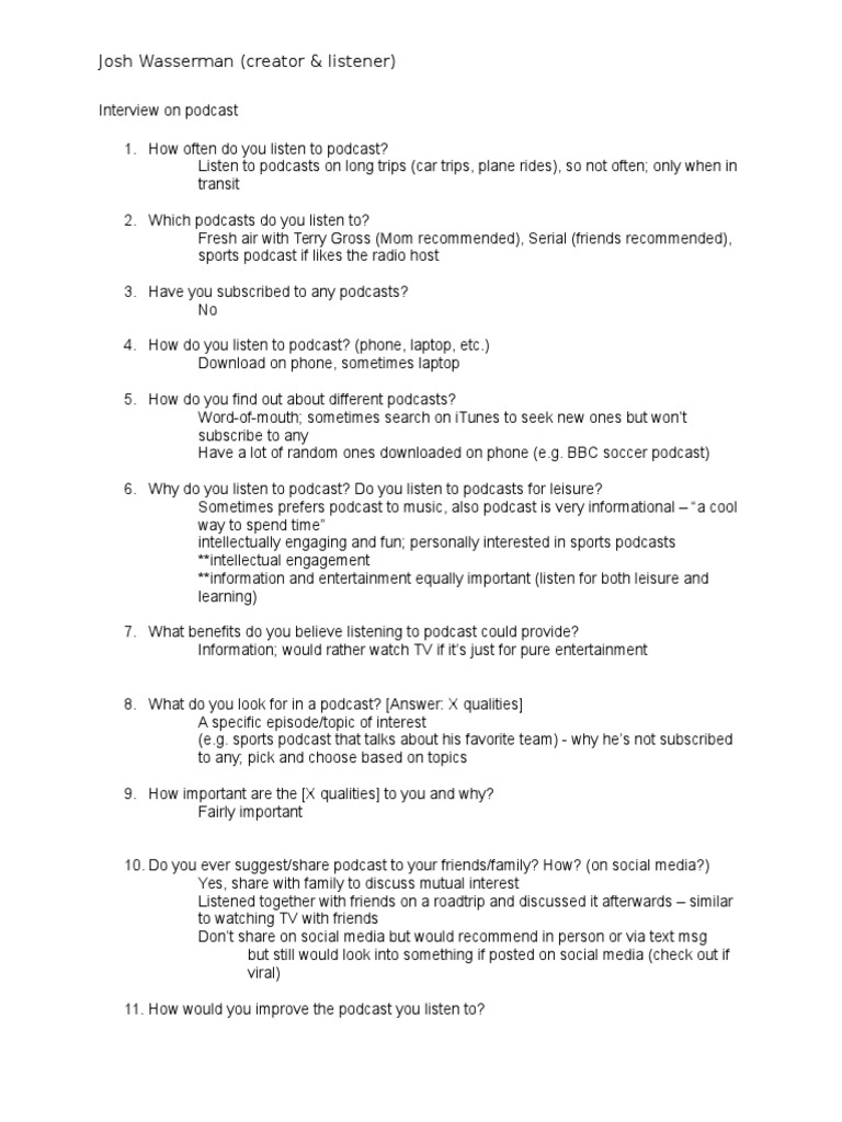 Josh Wasserman (Creator & Listener) | PDF | Podcast | Social Media