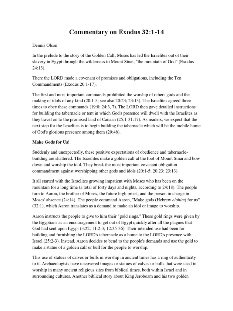 Commentary On Exodus 32 1 14 Olson Pdf Book Of Exodus Israelites