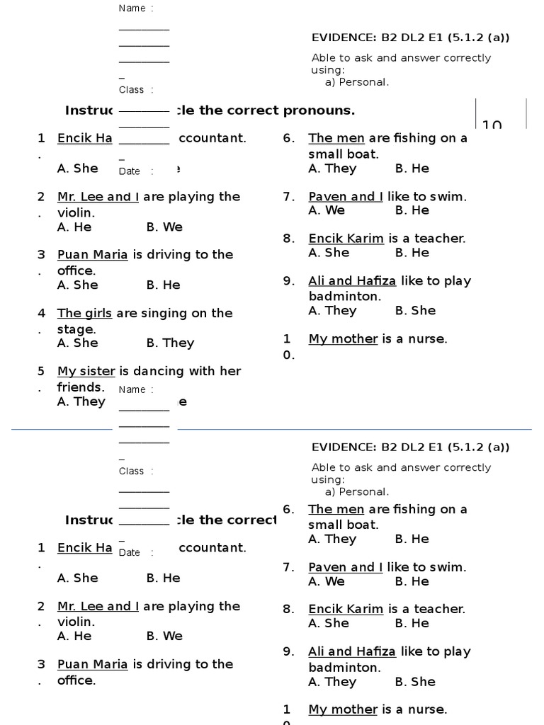Pronoun Identification Exercise | PDF | Language Arts & Discipline | Art
