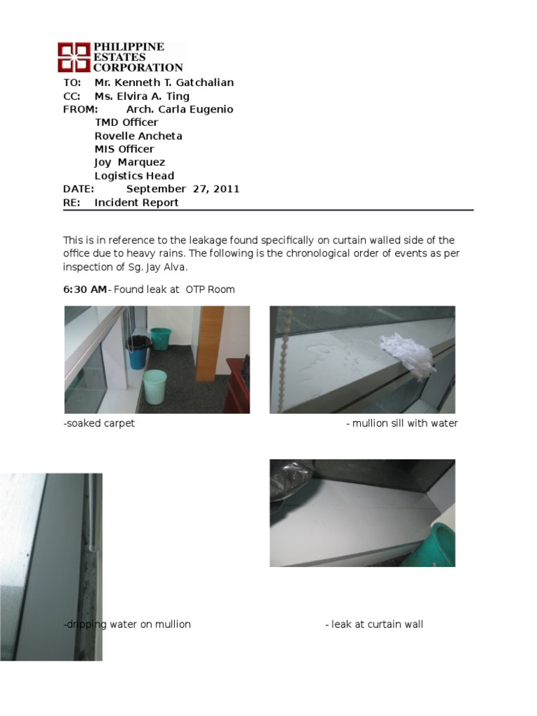 Water Leakage Incident Report | PDF