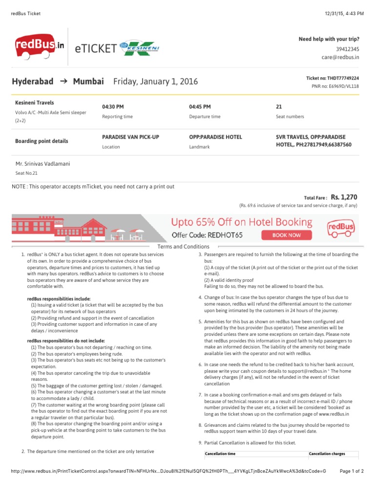 RedBus Ticket | PDF | Ticket (Admission) | Bus