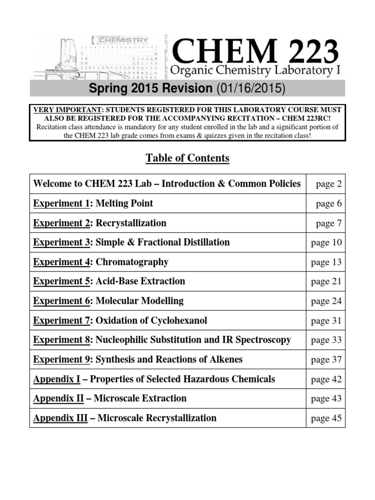 CHEM 223 Lab Manual - Spring 2015 | PDF | Thin Layer Chromatography ...