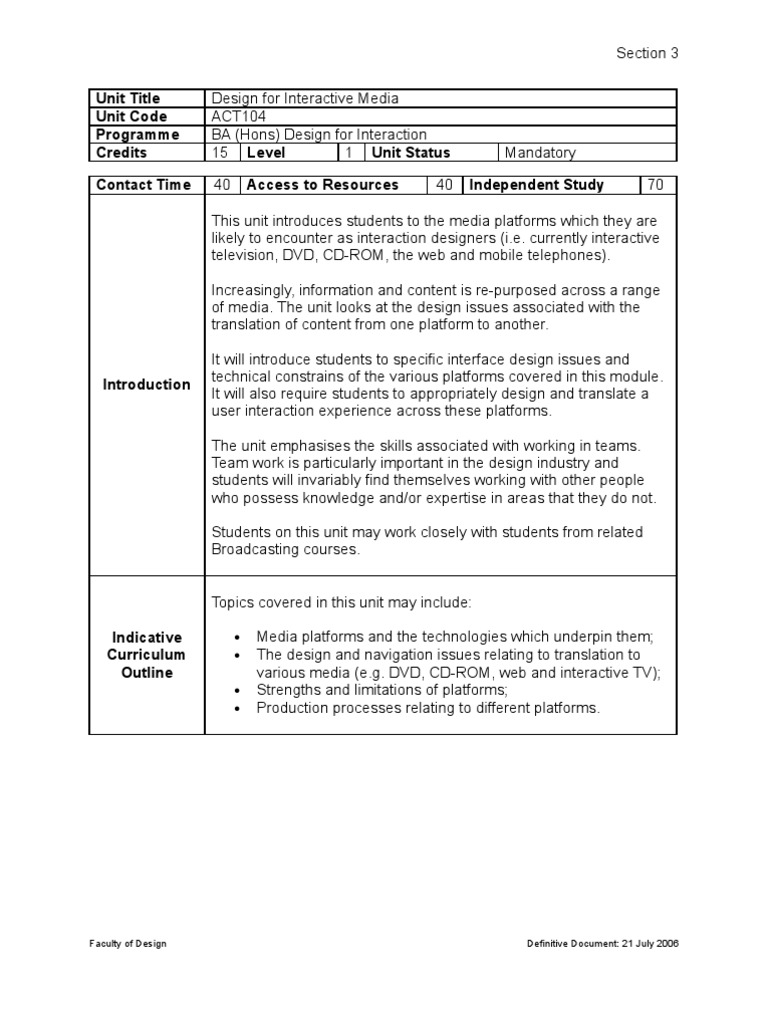 Unit Title Unit Code Programme Credits Level Unit Status Contact Time ...