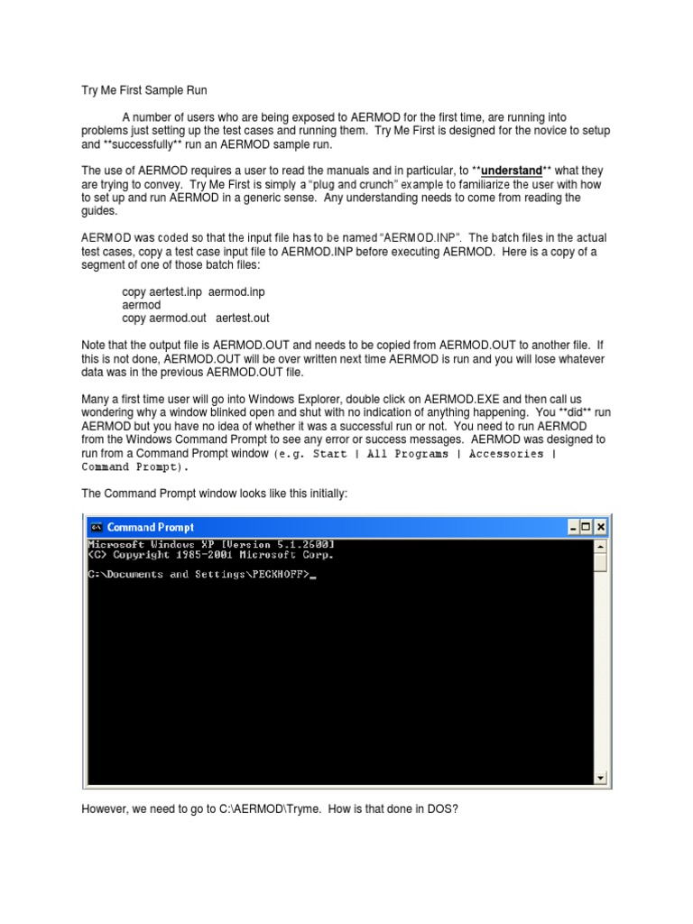 An Introduction To Successfully Setting Up And Running The Aermod Modeling System Using The Try