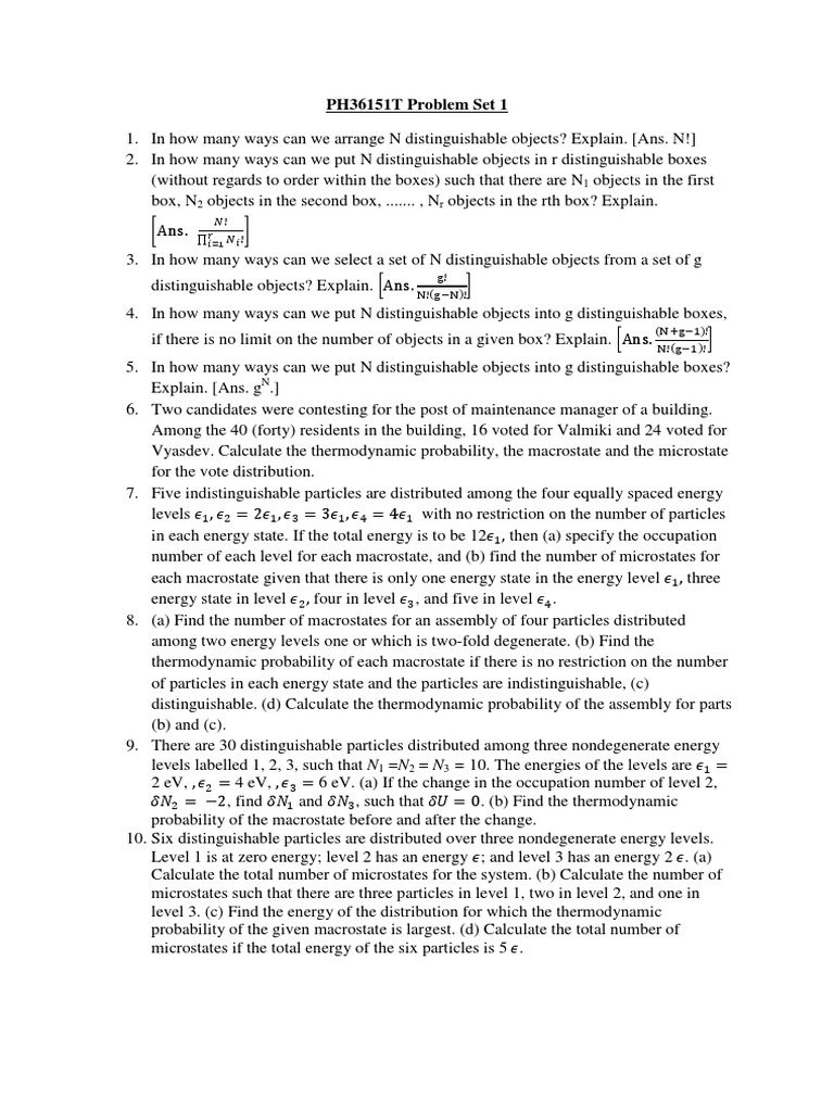 Statistical Mech Problem Sheet | PDF | Continuum Mechanics | Physical Chemistry
