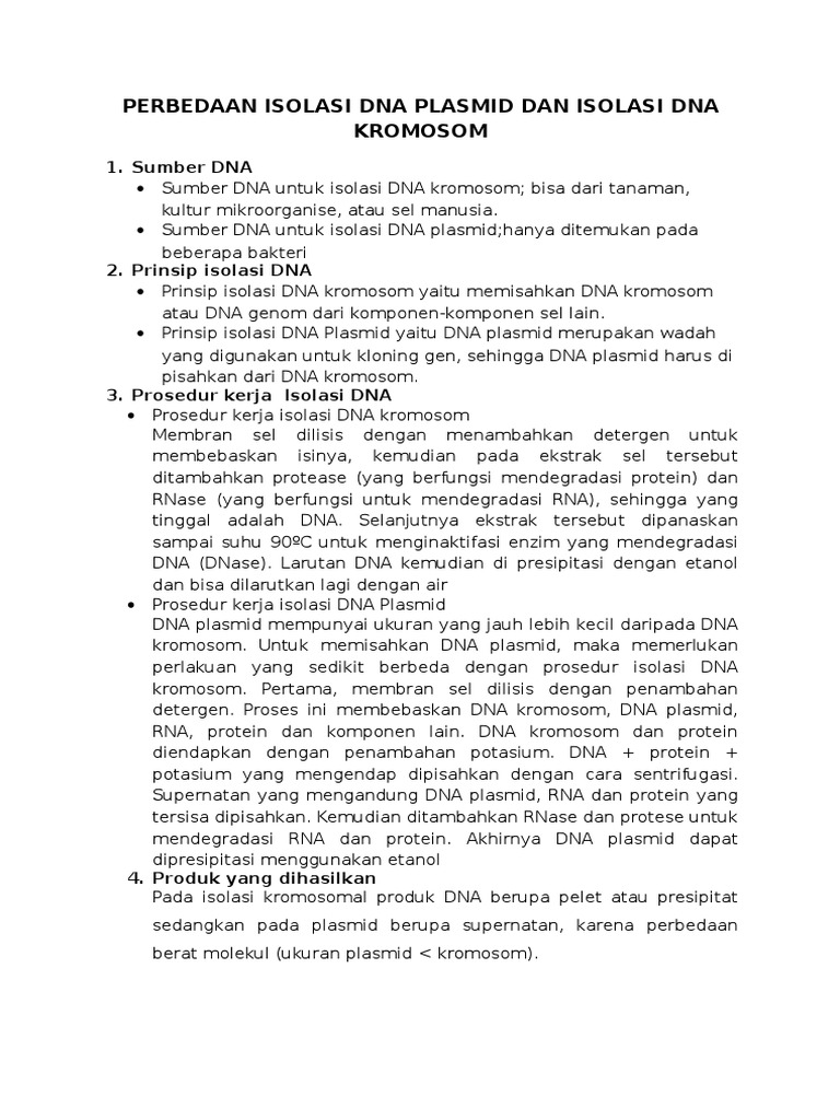 Perbedaan Isolasi DNA Plasmid Dan Isolasi DNA Kromosom | PDF