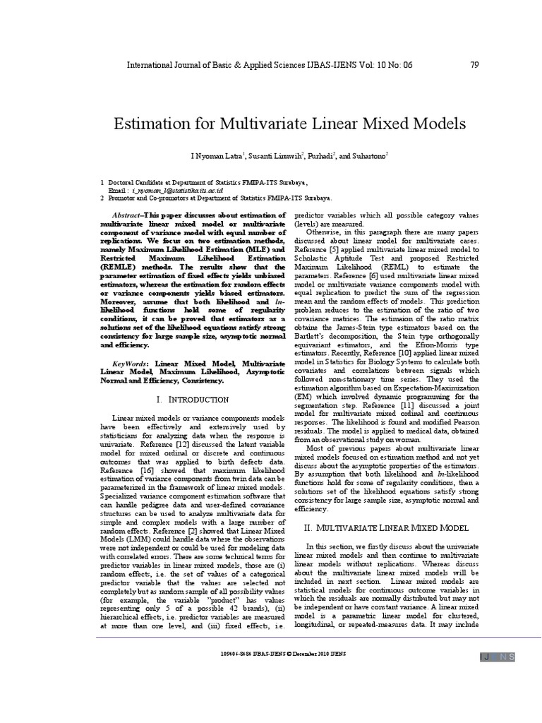 Estimation For Multivariate Linear Mixed Models | PDF | Estimator | Variance
