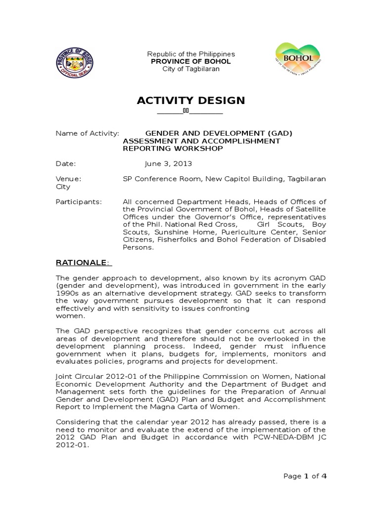 Activity Design-GAD Accomplishmenr Report | PDF | Gender And ...