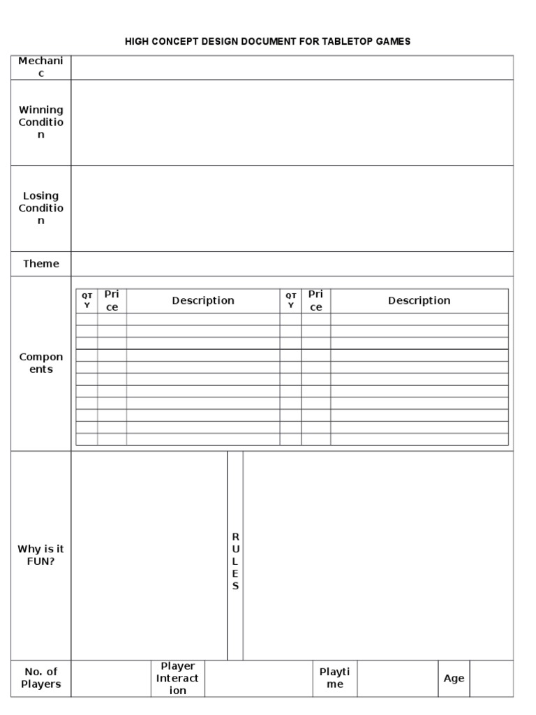 High Concept Design Document For Tabletop Games | PDF | Gaming | Leisure