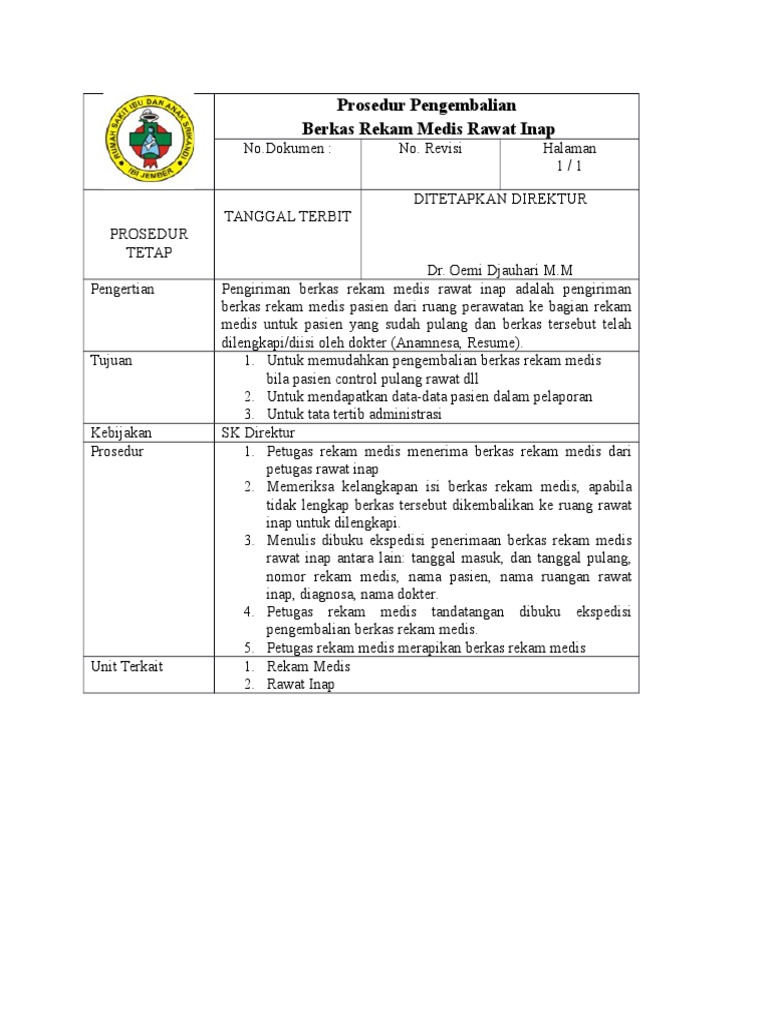 Prosedur Pengembalian Berkas RM | PDF