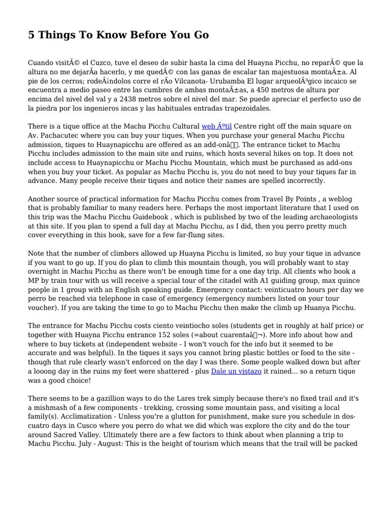 5 Things To Know Before You Go | PDF | Machu Picchu | Nature