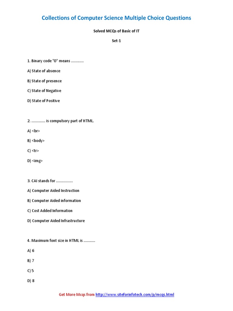 Computer Science MCQs: IT & Networking | PDF | Osi Model | Relational ...