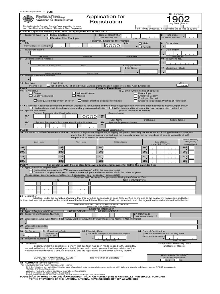 Bir Form 1902 | PDF | Identity Document | Government Finances Bir Form 1902 | PDF | Identity Document | Government Finances