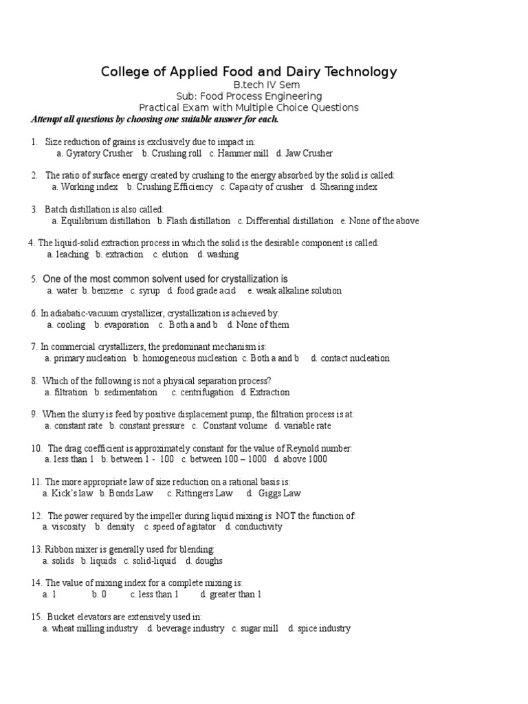 Food Process Engineering Exam Questions | PDF | Crystallization ...