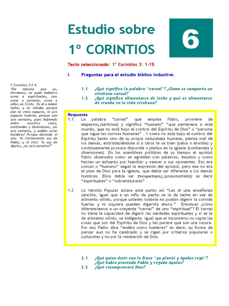 1 Corintios. Estudio | PDF | Primera epístola a los corintios | Pablo el apóstol